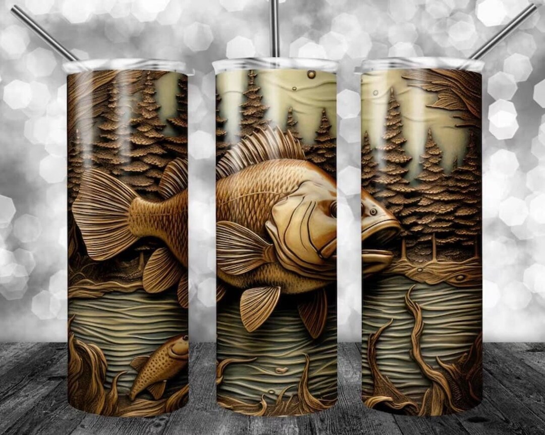 3D Engraved Leather Bass Fish 20 Oz Skinny Tumbler - Etsy