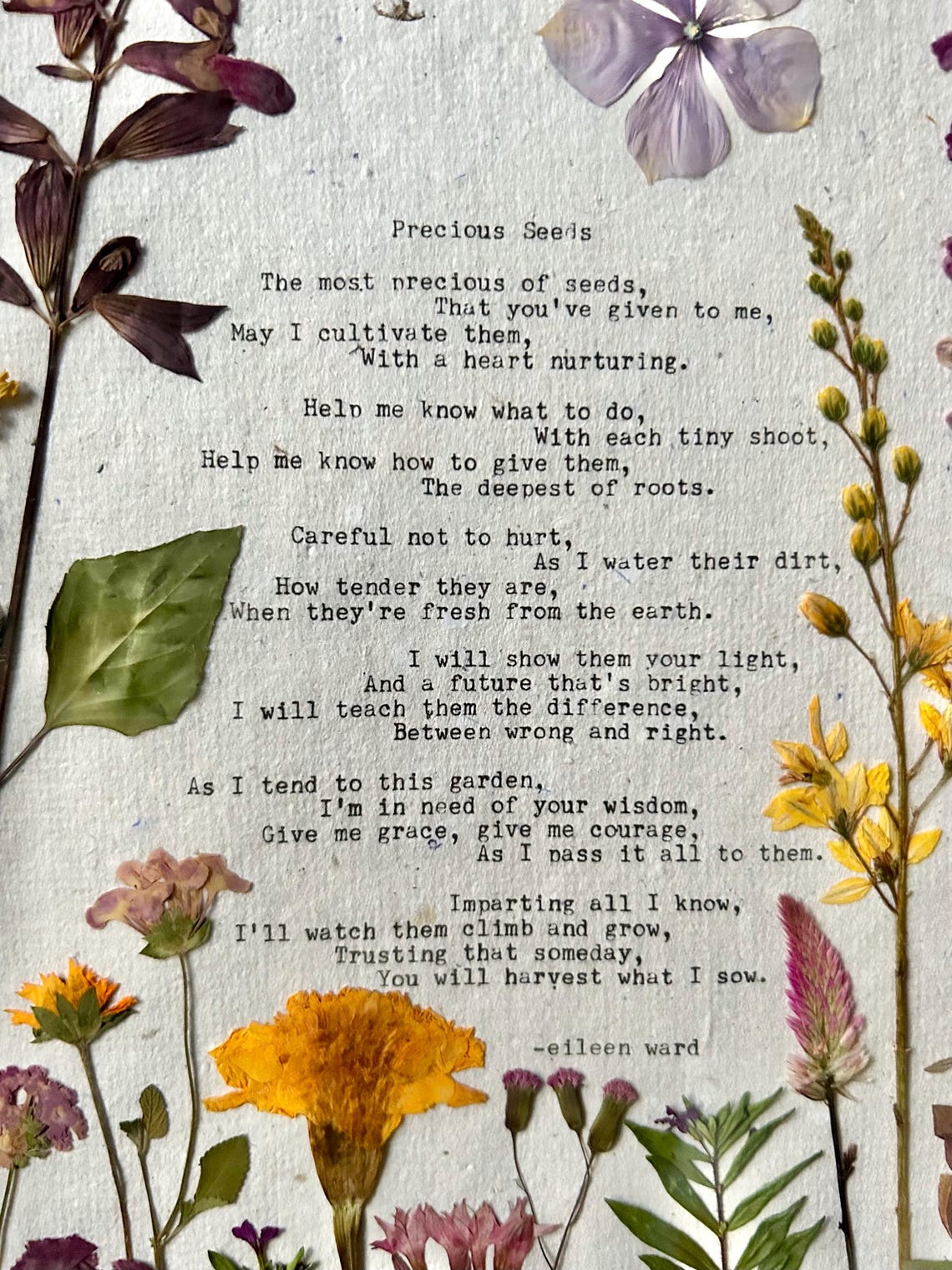 Pressed Flower Art - “precious Seeds” Poem - Etsy