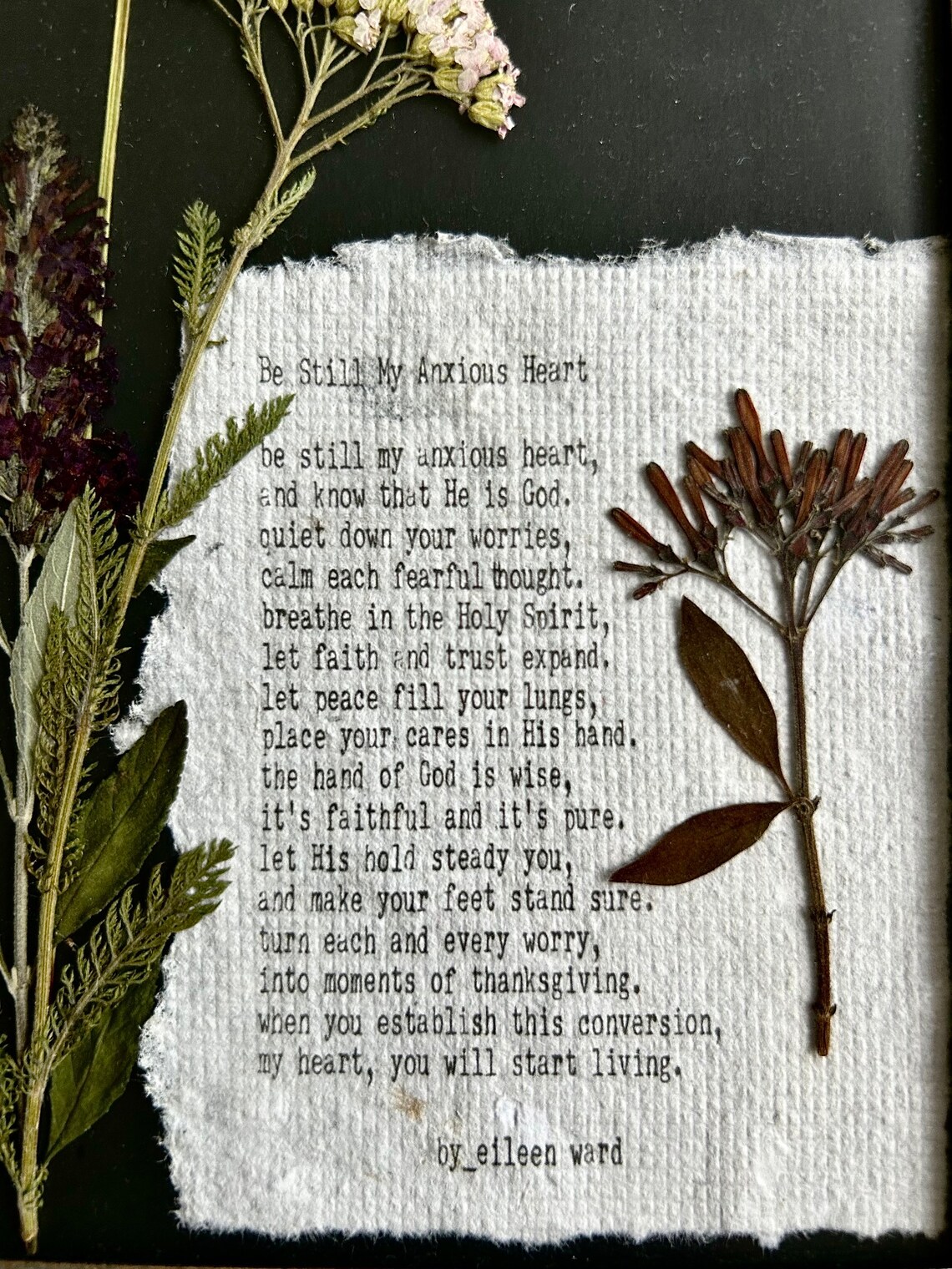 Be Still My Anxious Heart Poem, Pressed Flower Art - Etsy