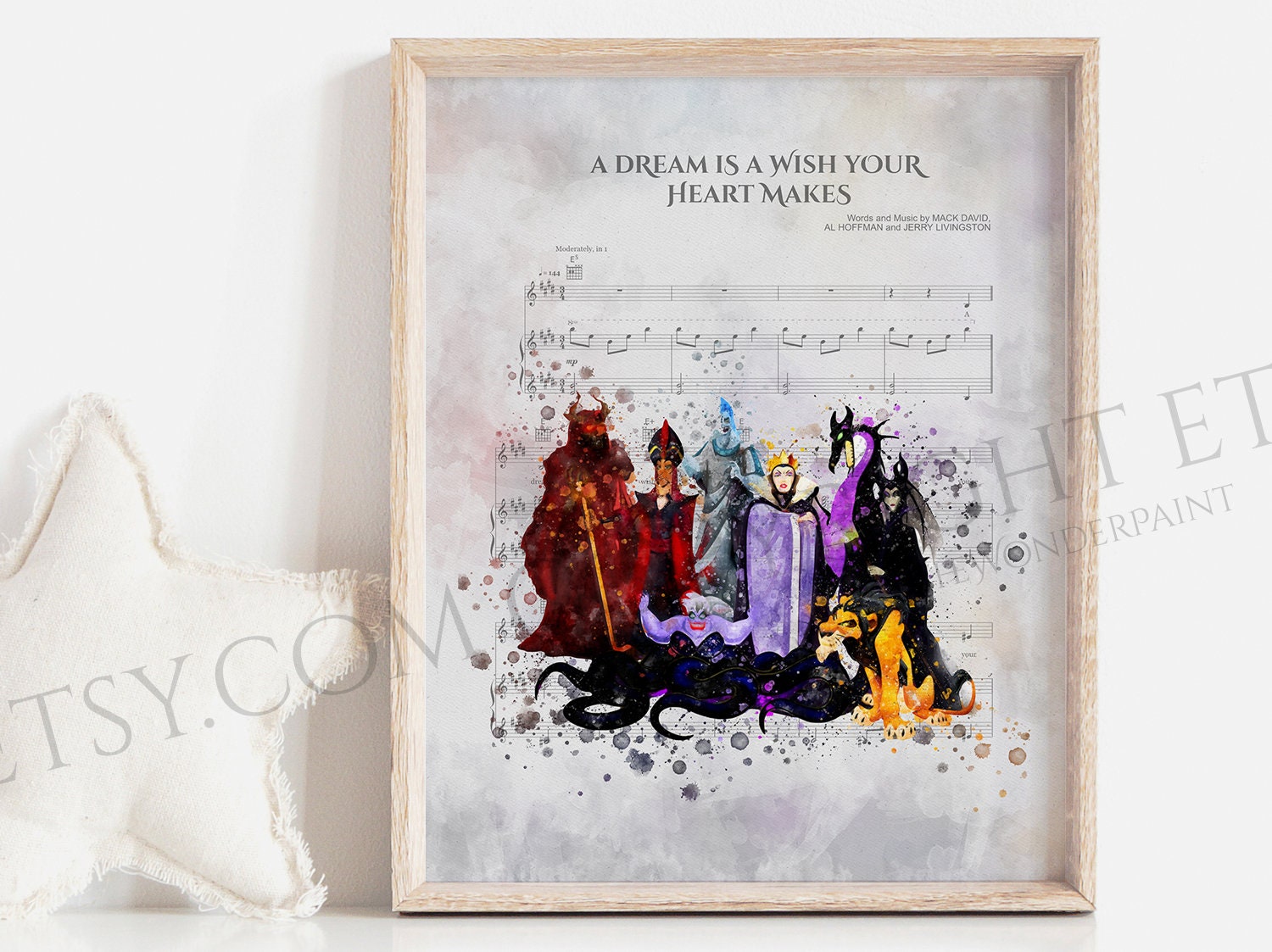 Disney Villains Music Sheet Poster Disney Princess Poster Designed ...