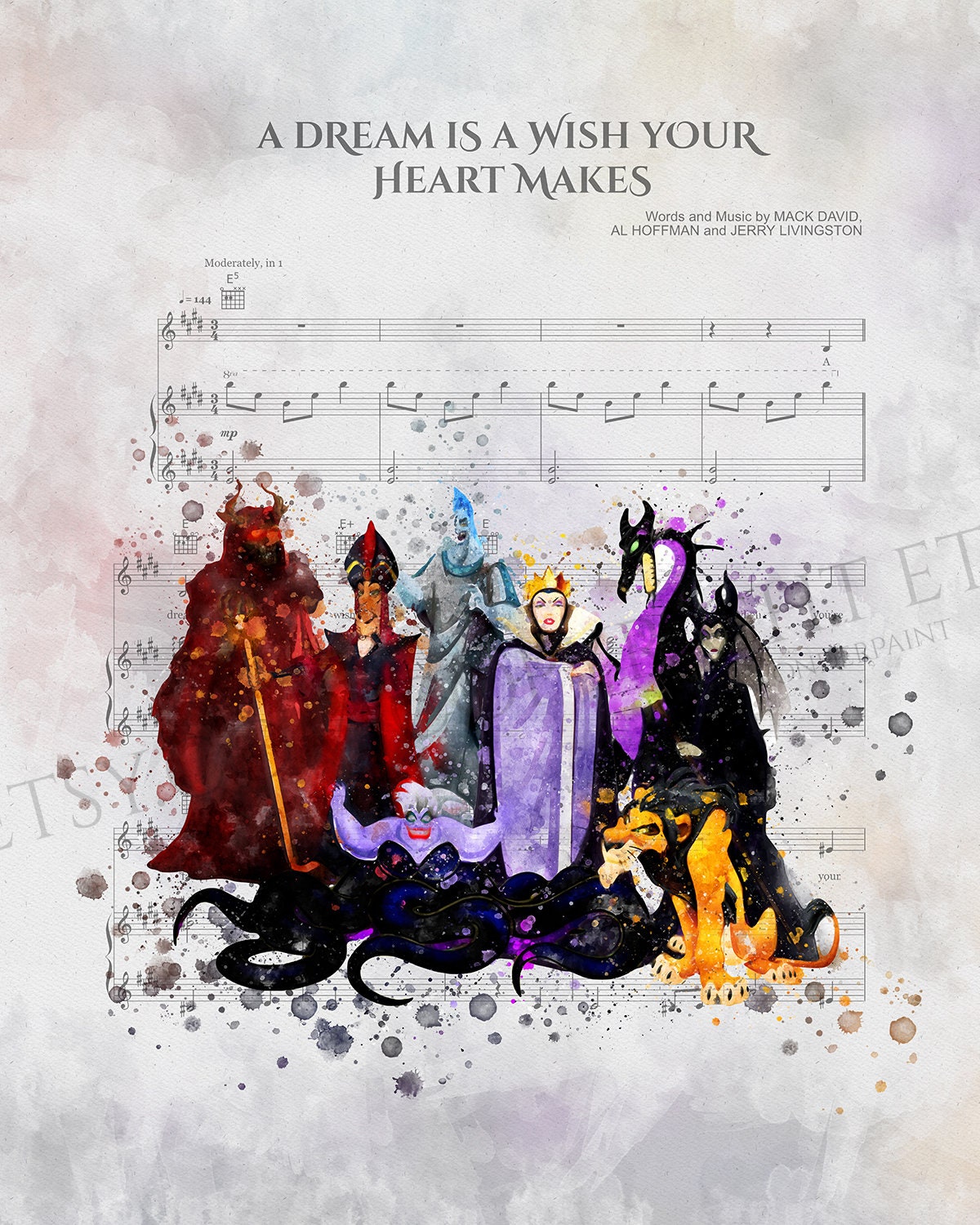 Disney Villains Music Sheet Poster Disney Princess Poster Designed ...