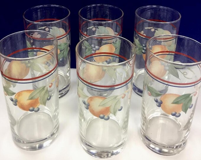 Vintage Corelle Abundance Fruit Drinking Glasses With Stripes Set of ...