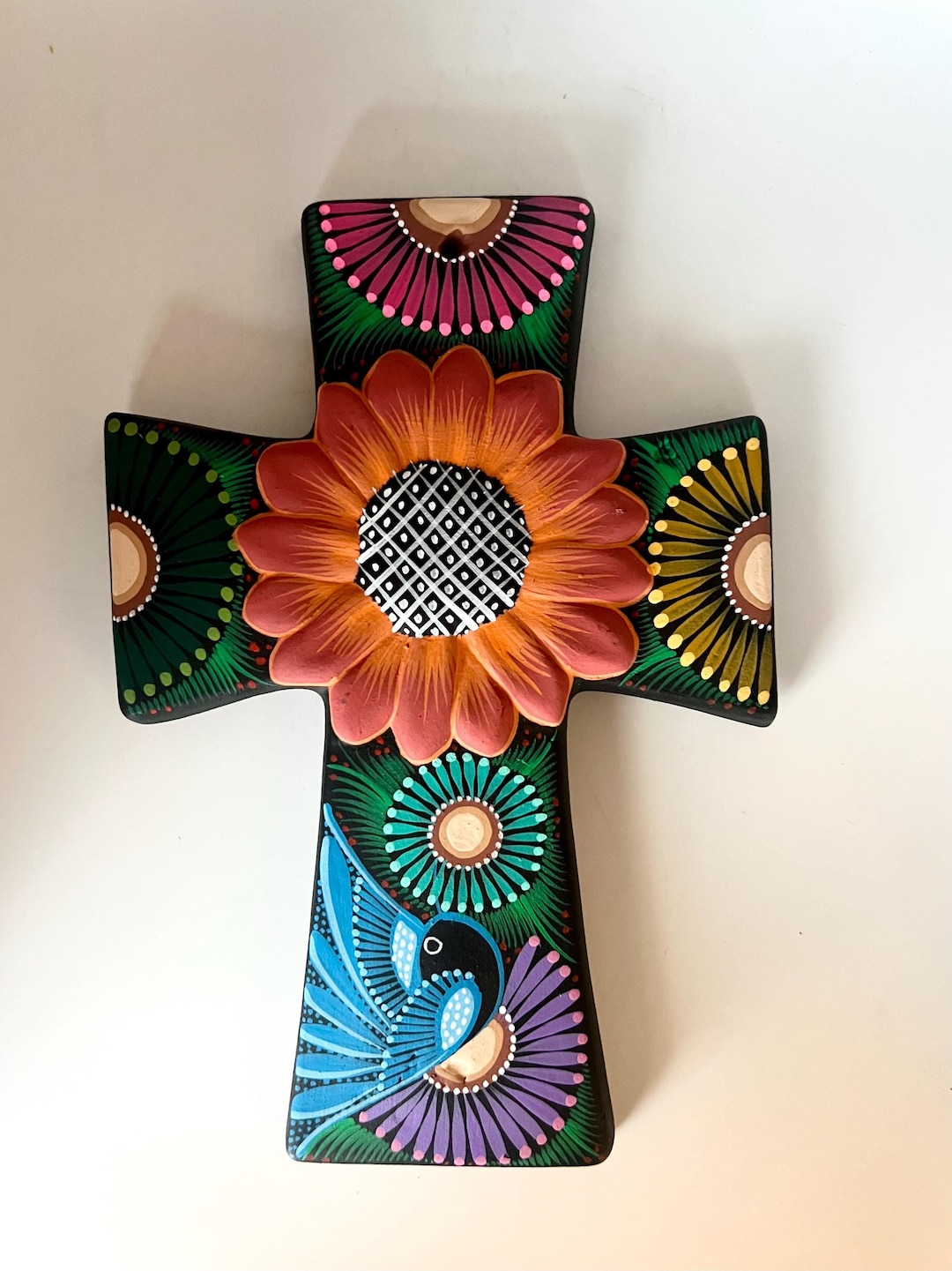 Cross Hand Painted Mexico Bright Colors Clay Wall Decor - Etsy