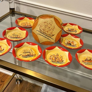 Vintage Sailing Ships Coaster Set in Round Box Jerywil Products - Etsy