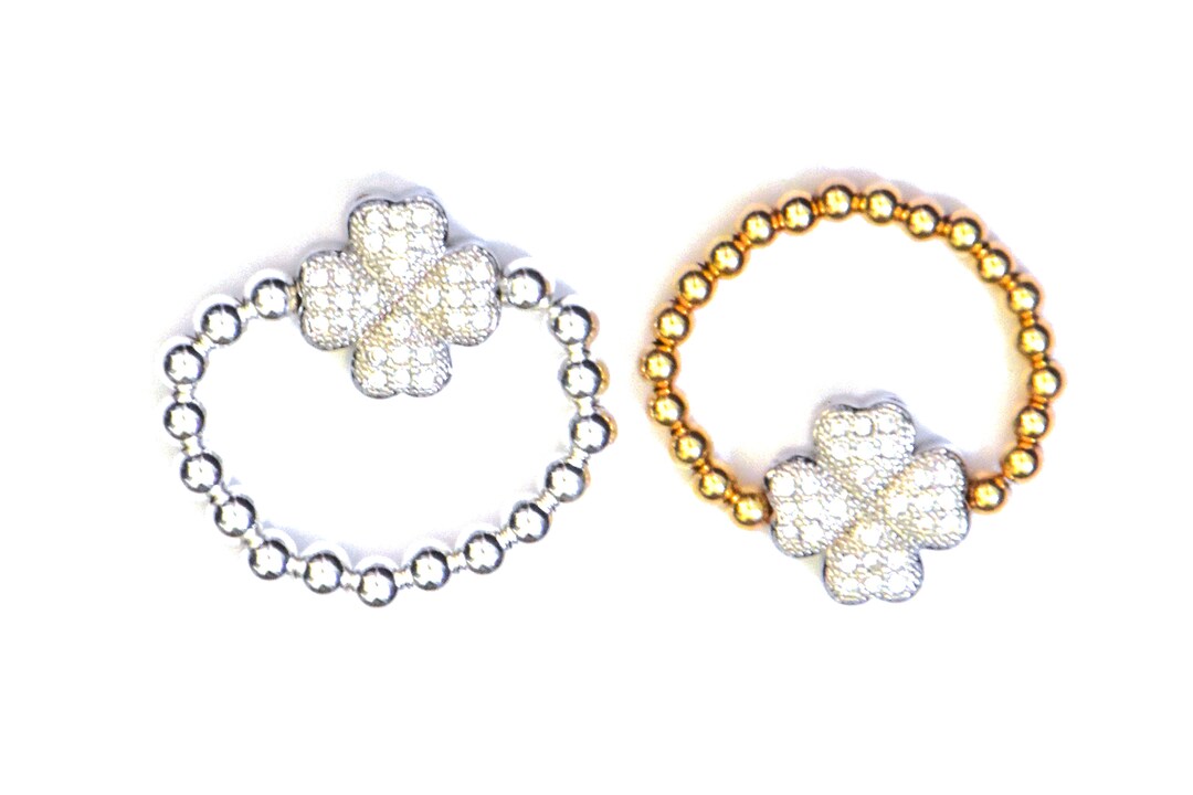 St. Patrick's Day Gift, Gold Ball Ring, Silver Ball Ring, Four Leaf ...