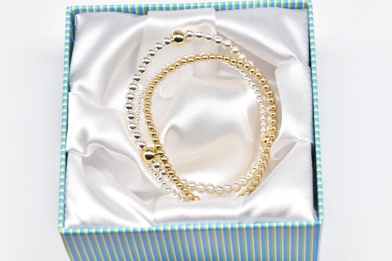 Mixed Metal Gift Set | Gold and Silver Bead Bracelet Gift Set ...