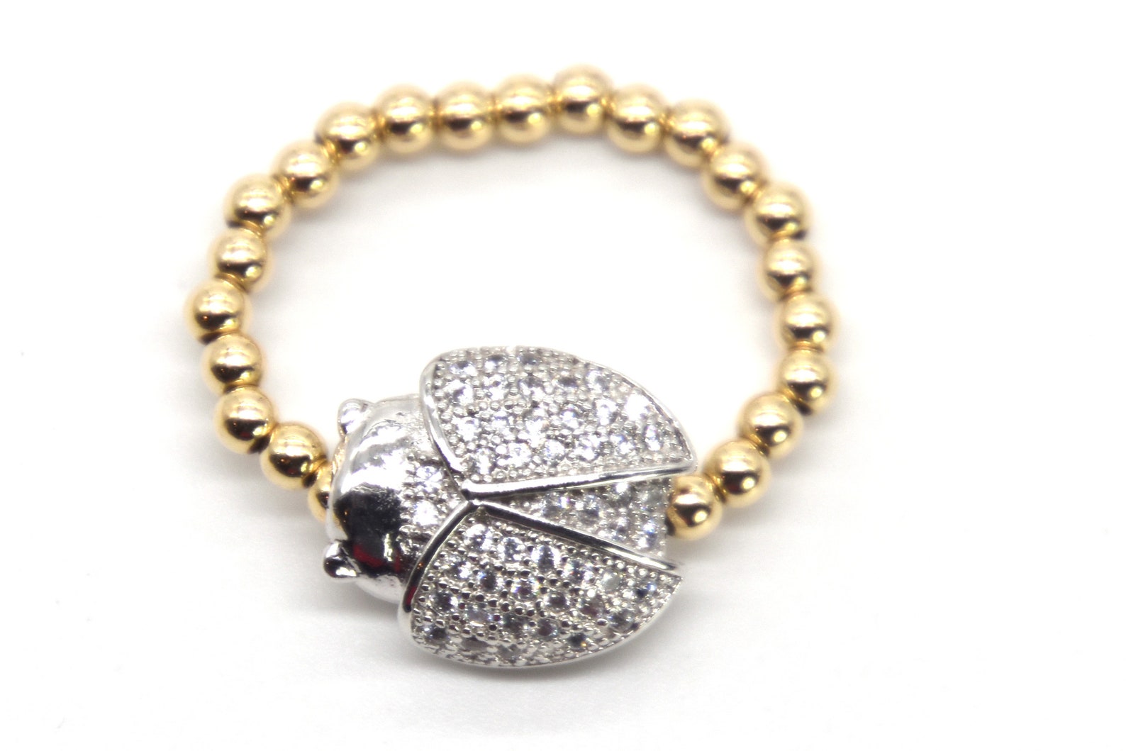 Ladybug Ring, Sterling Silver Rings, Adjustable, Gold Filled Elastic ...