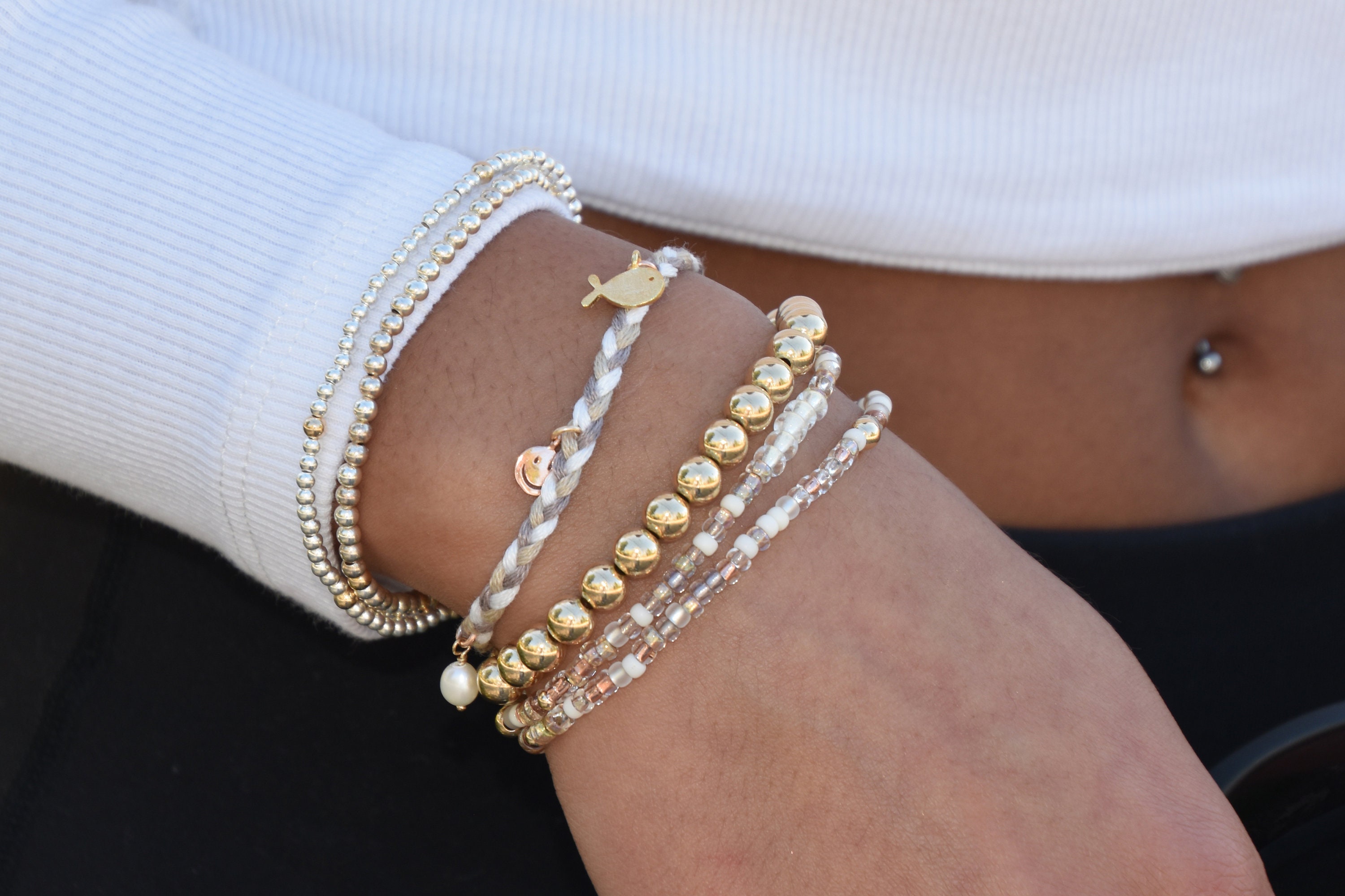Gold Bead Bracelet | 14k Gold Bead Bracelet | Gold Bracelet Stack| Gold ...