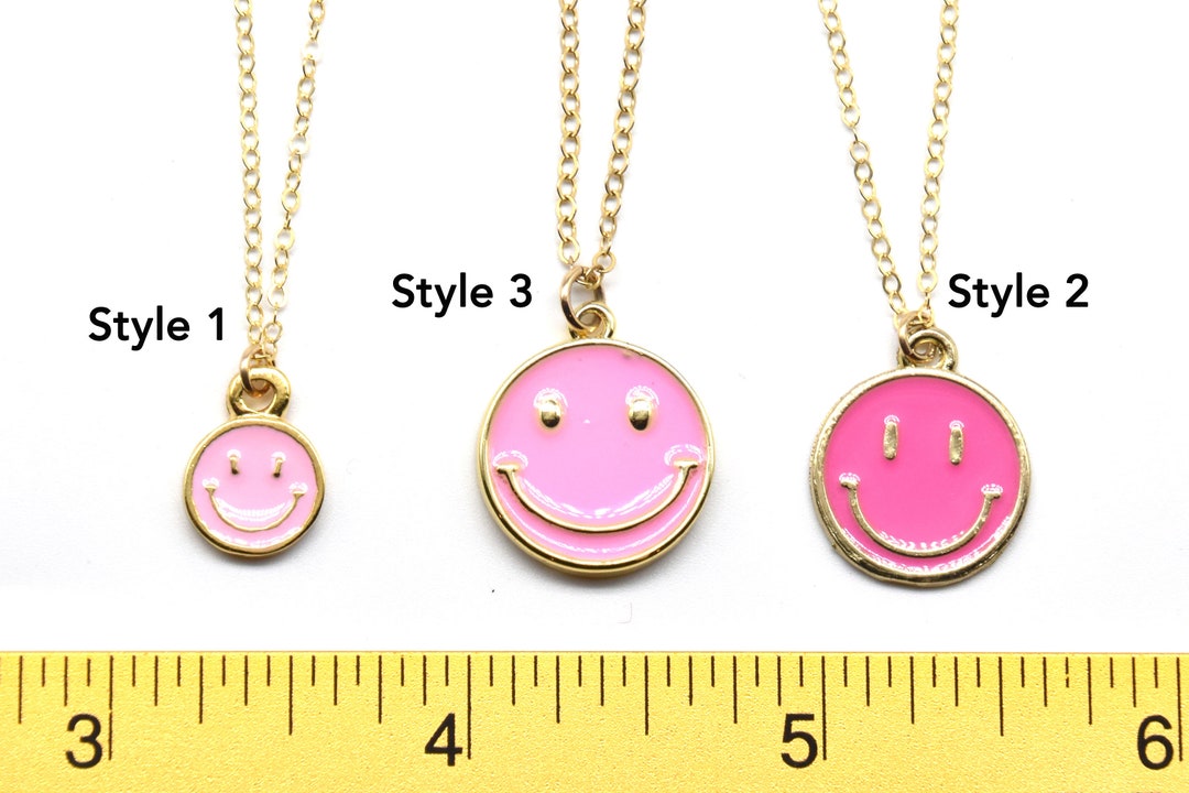 Smiley Gold Necklace, Smiley Face Colored Necklaces, Smiley Pendant ...