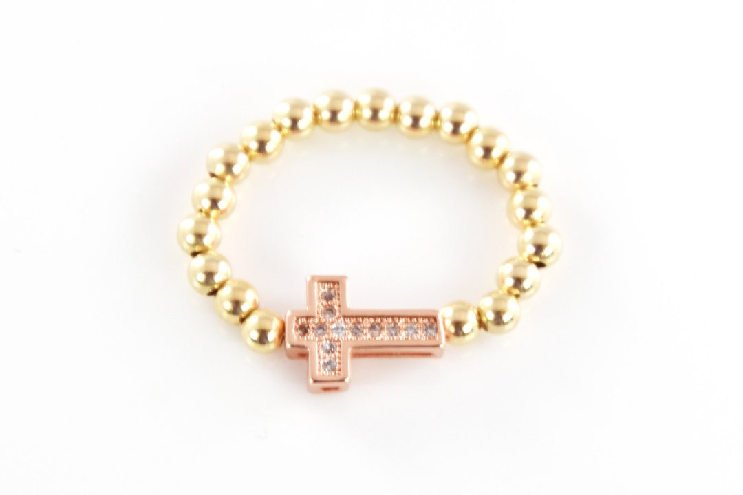14K Gold or Silver Stretch Rings Cross Bead, 14K Gold Filled or ...