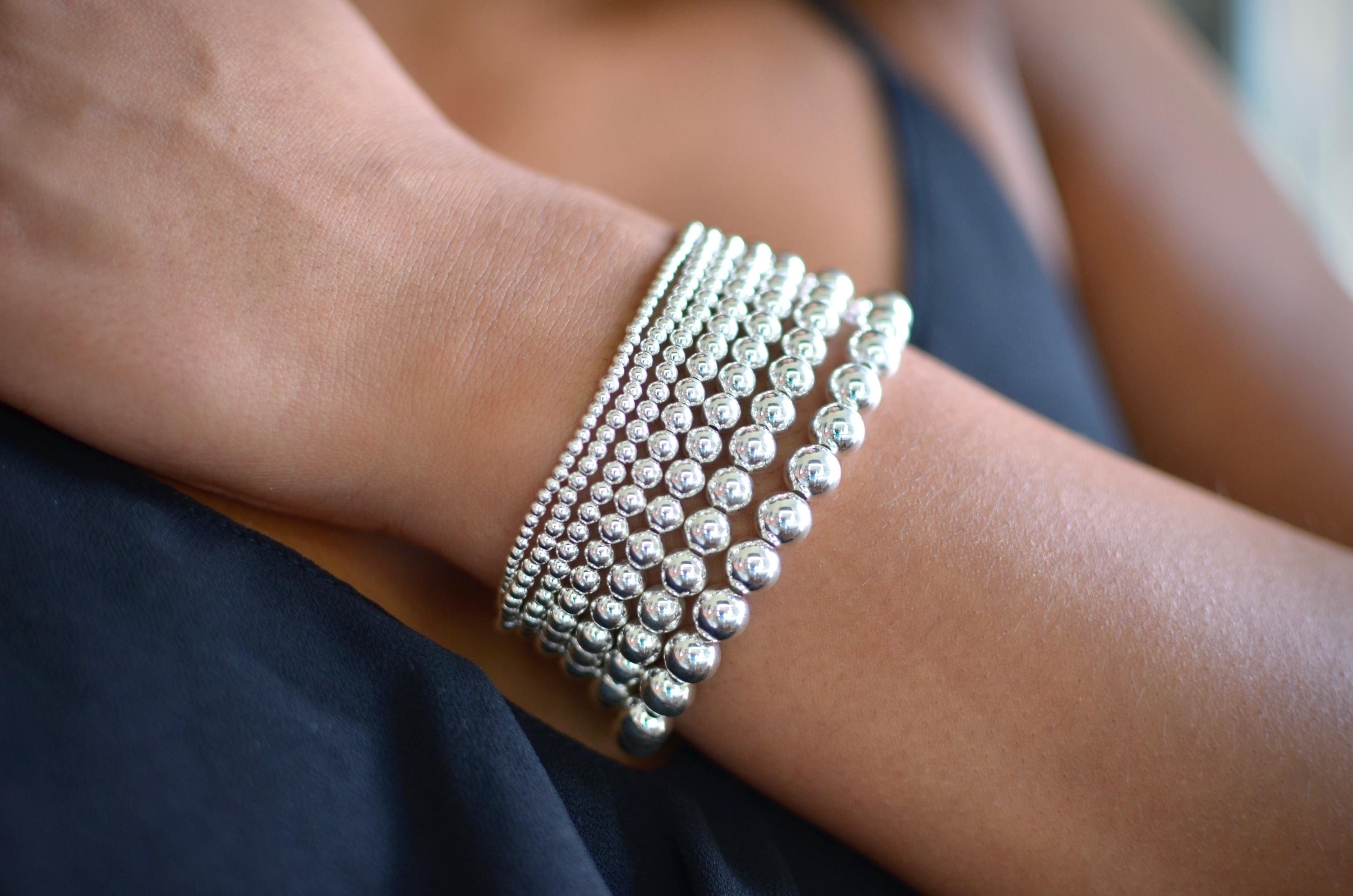 Sterling Silver Bead Bracelet - Etsy