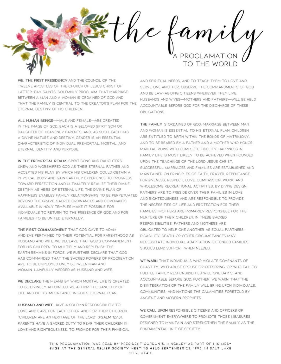 Family Proclamation Floral Printable Art, Under 10 Dollars - Etsy