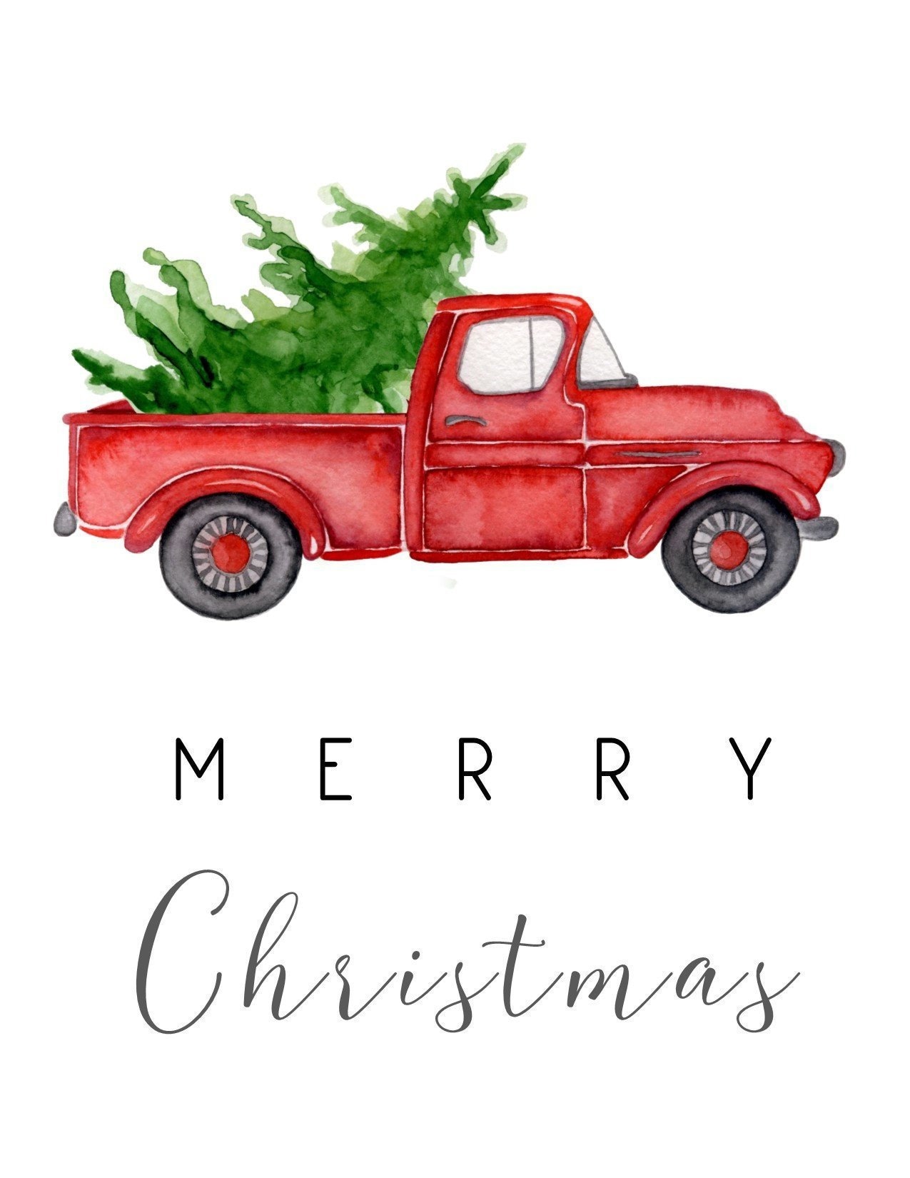 Old Red Truck Merry Christmas Print, Christmas Printable, Christmas ...