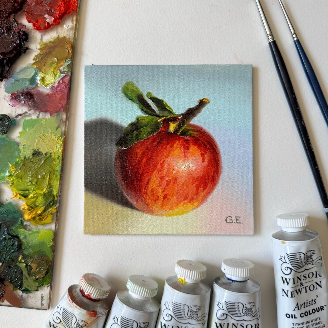 In Colour - Apple Original Oil Painting - Food Miniature - Realism Art ...