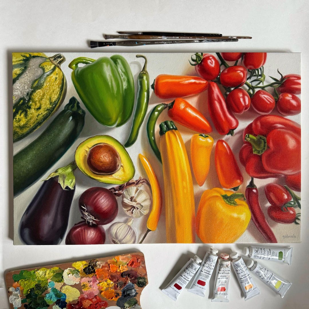 Garden's Best - Vegetables Original Oil Painting - Food Rainbow - Food ...