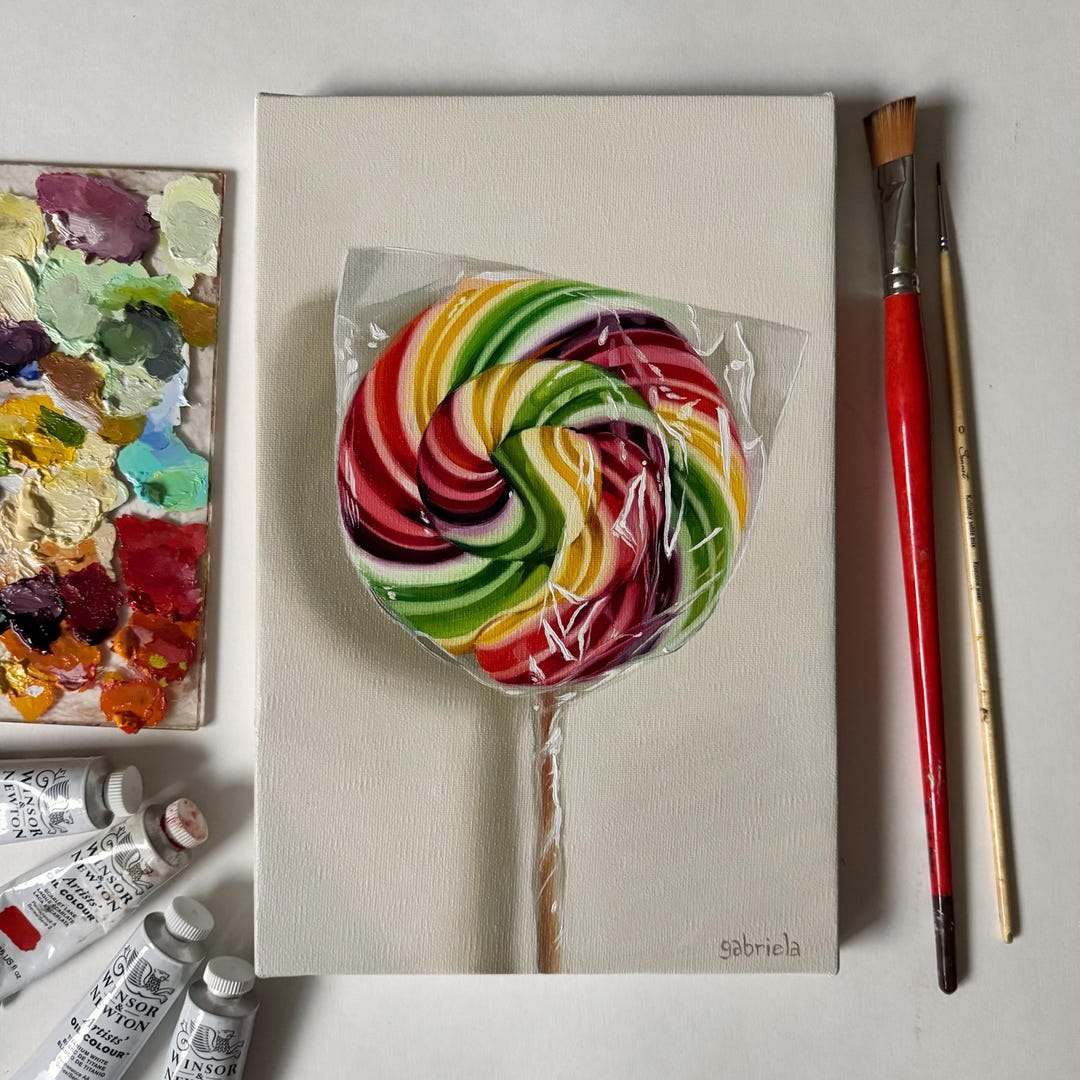 Little Happiness - Lollipop Original Oil Painting - Candy Wall Art ...