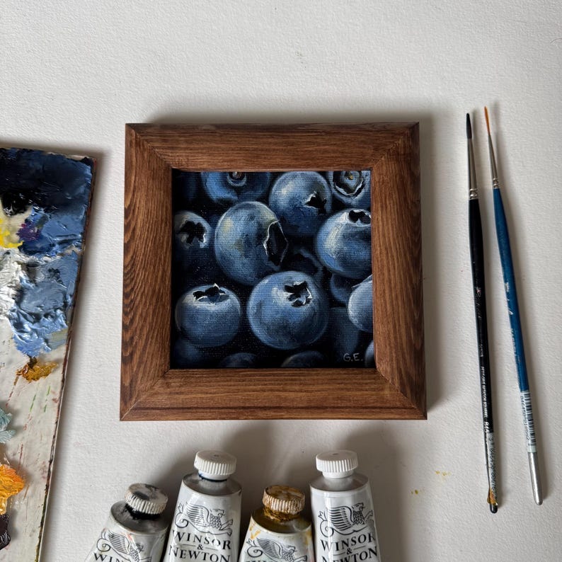 Blueberries Original Oil Painting - Food Miniature Realism Art - Etsy