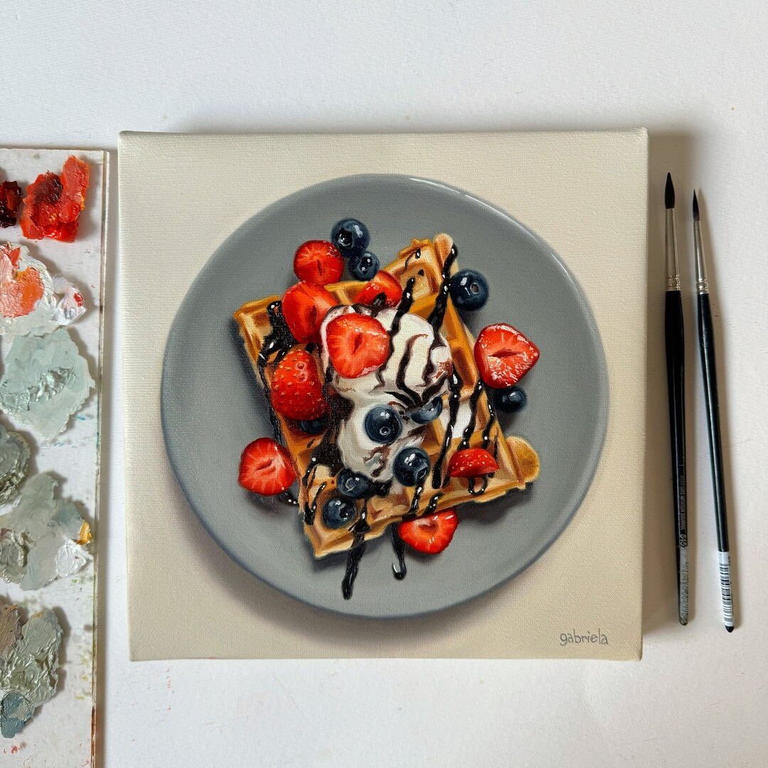 Sunday Morning - Waffle Original Oil Painting - Ice Cream and Berries ...