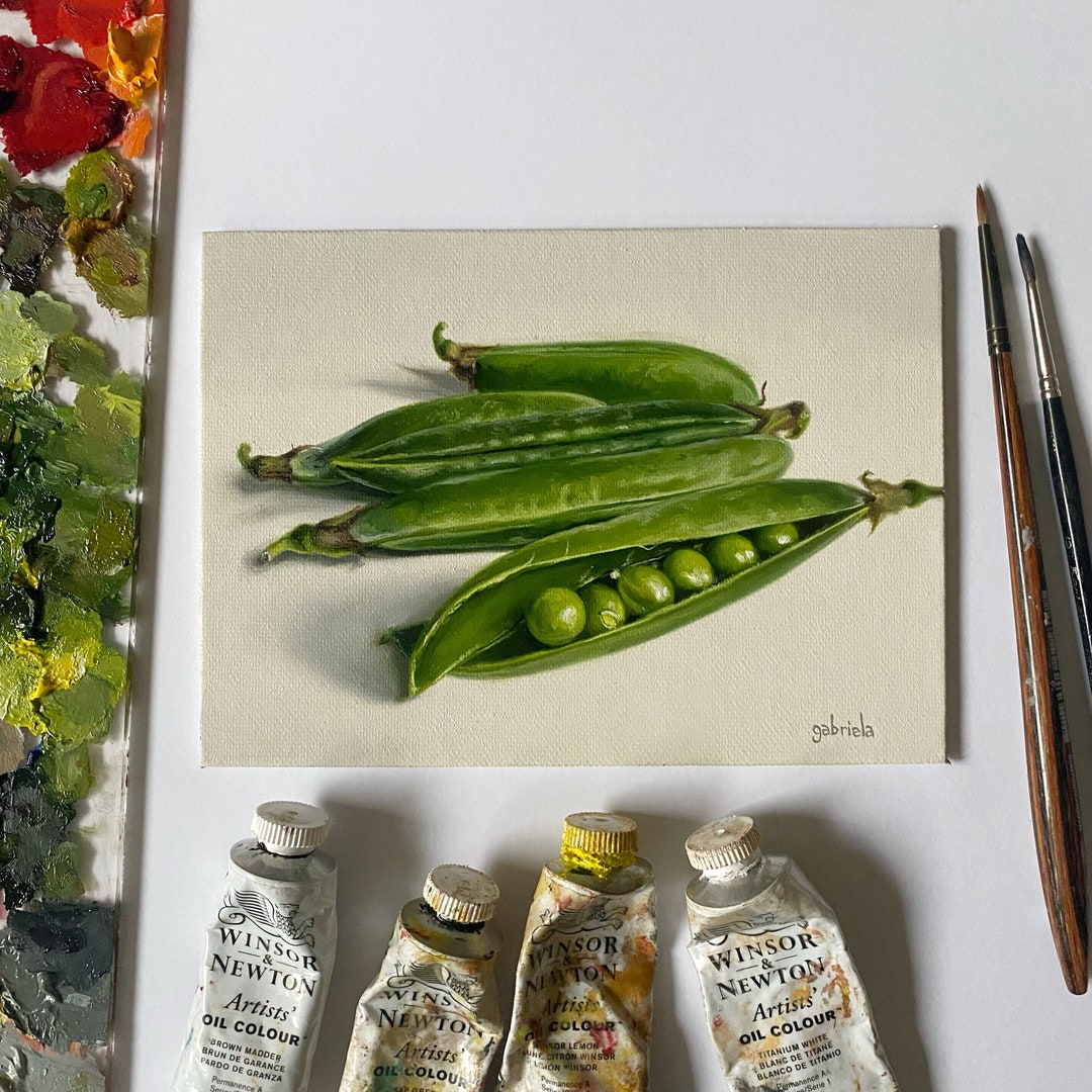 Green Peas - Vegetables Original Oil Painting - Food Realism - Kitchen ...
