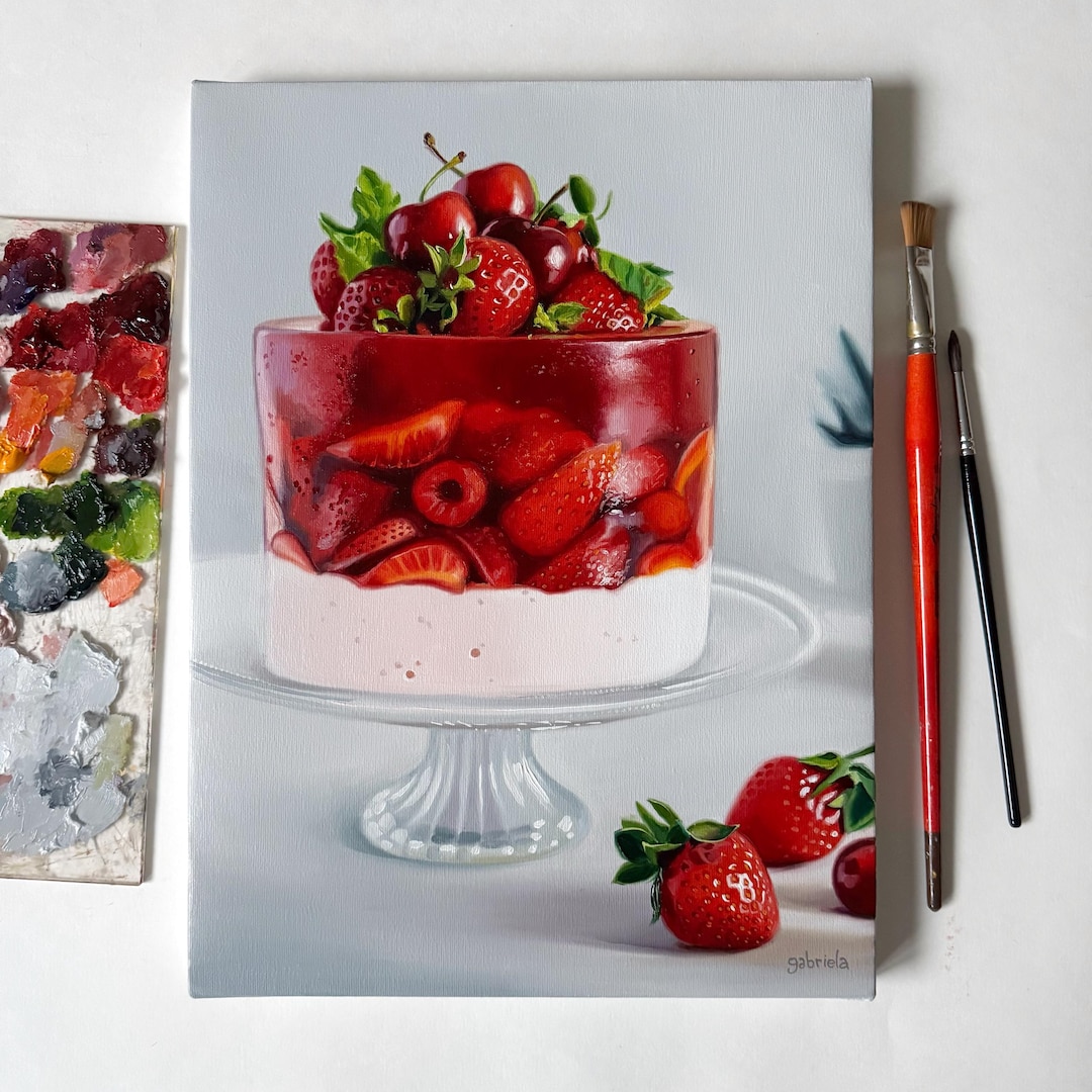 Where Magic Lives Jelly Cake Original Oil Painting Strawberry Cake Food ...