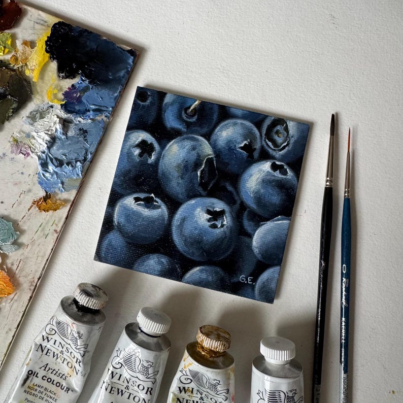 Blueberries Original Oil Painting - Food Miniature Realism Art - Etsy