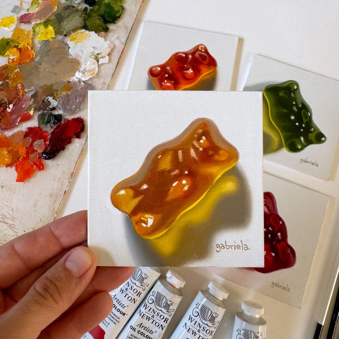 Yellow Gummy Bear - Candy Original Oil Painting - Food Miniature - Modern Realism - Hyperrealism ...