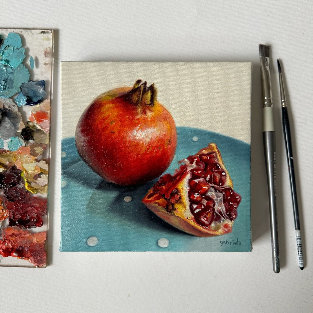 Pomegranate Original Oil Painting - Food Realism - Plate of Fruits ...