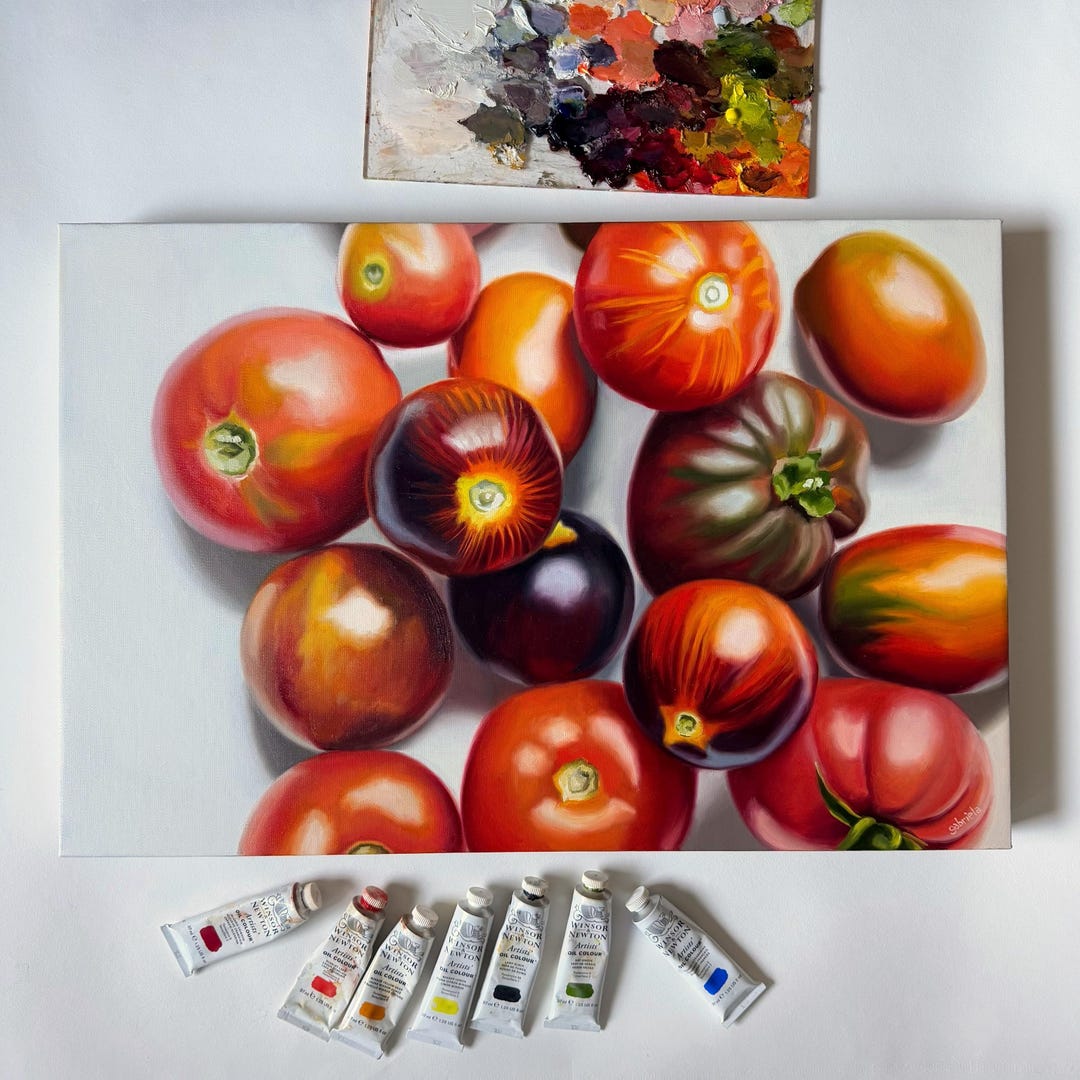 Original Tomato Oil Painting – Vivid Food Realism, Modern Kitchen Art ...