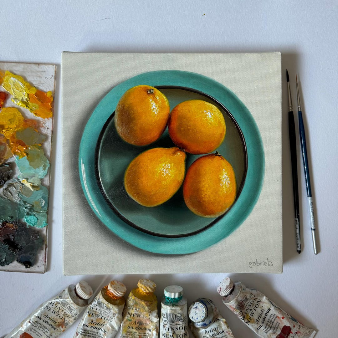 Plate of Joy - Lemons Original Oil Painting - Plate of Fruits - Food Realism - Hyperrealism Art ...