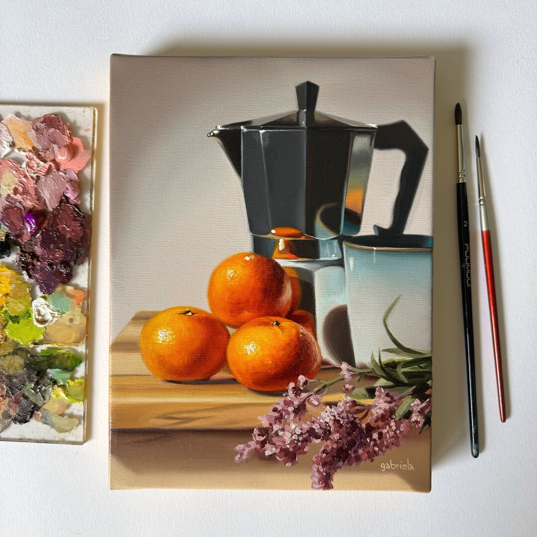 The Flavours - Moka Coffee Pot - Coffee Original Oil Painting - Oranges ...