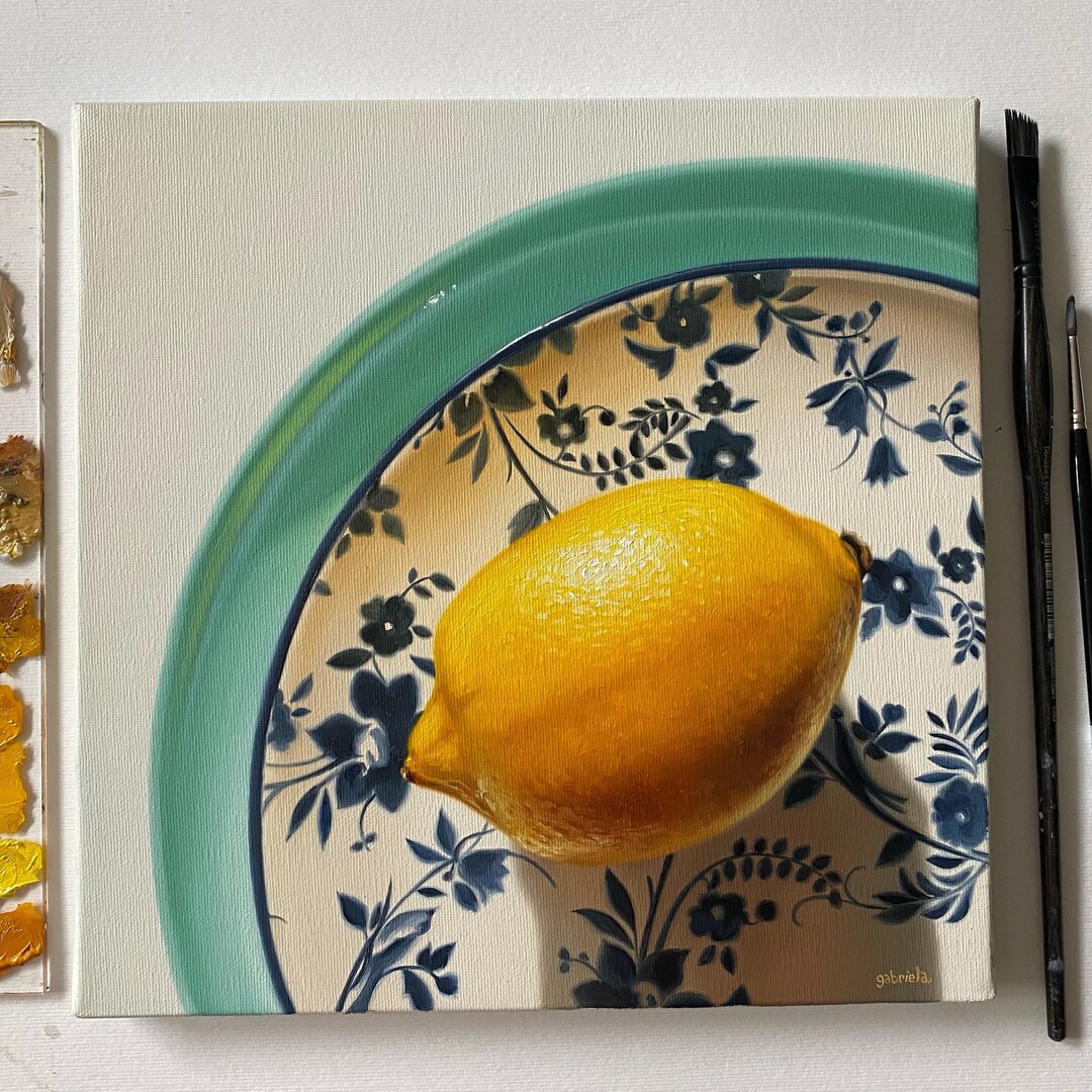 The Balance Lemon Original Oil Painting Food Realism Plate of Fruits ...