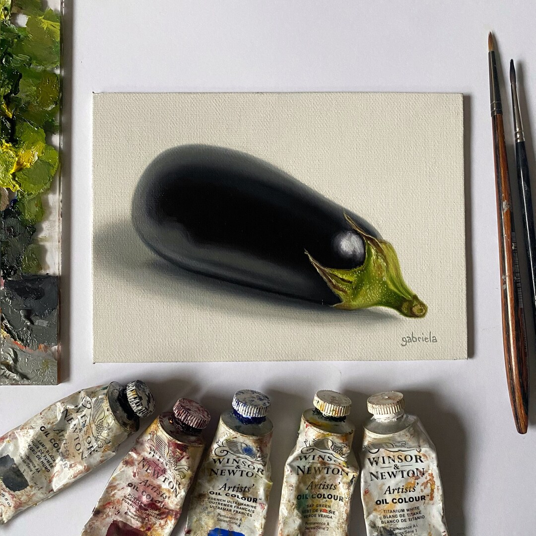 The Eggplant Vegetable Original Oil Painting Food Realism Minimalism ...