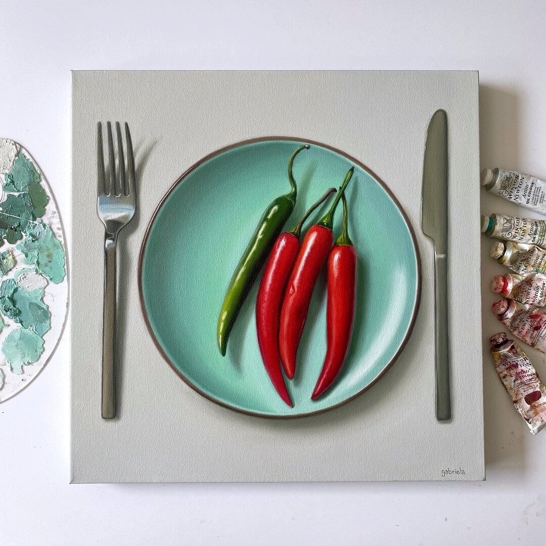 I Love Chilli Peppers - Original Oil Painting - Realistic Art - Food ...