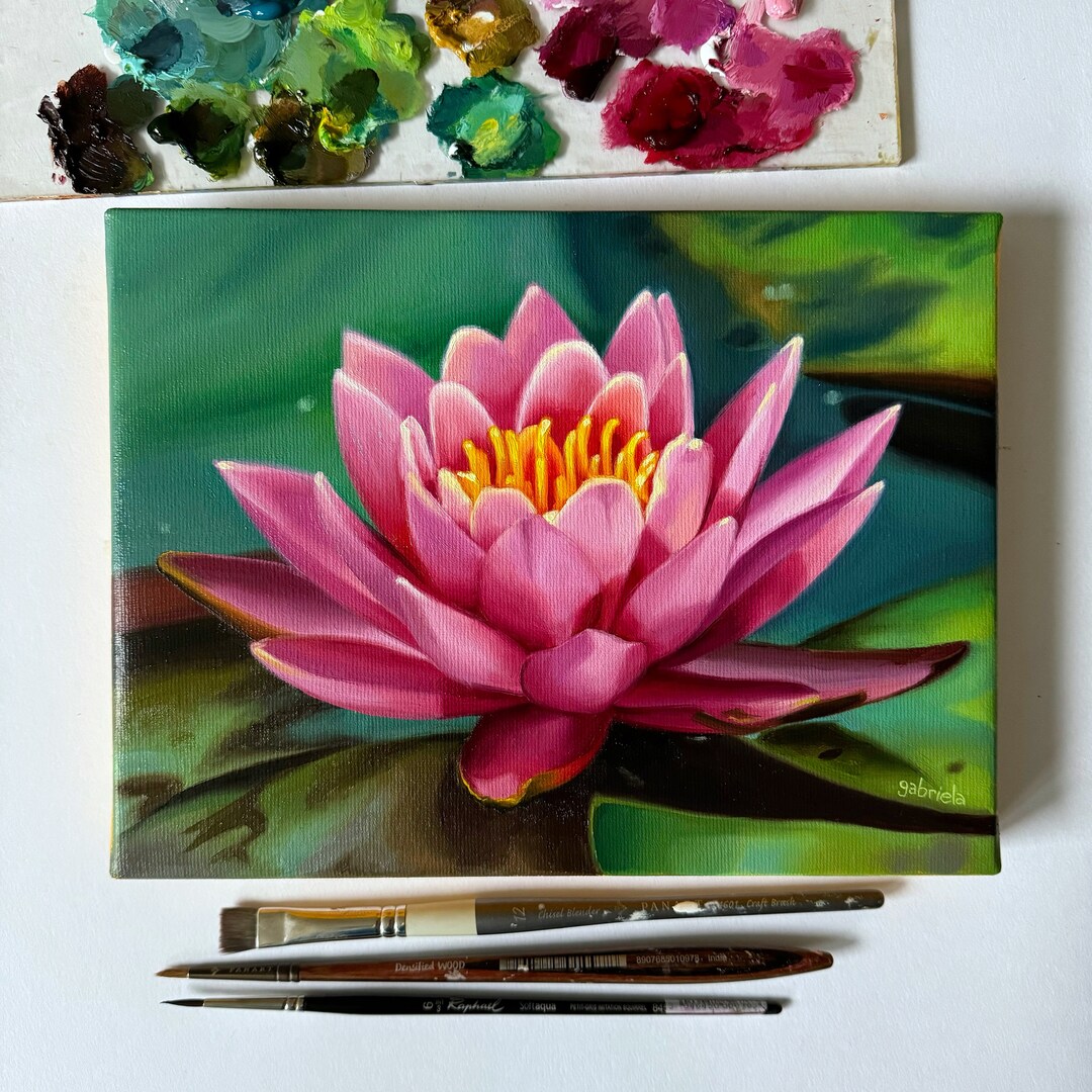 The Bloom - Flower Original Oil Painting - Water Lily Realism - Lotus ...