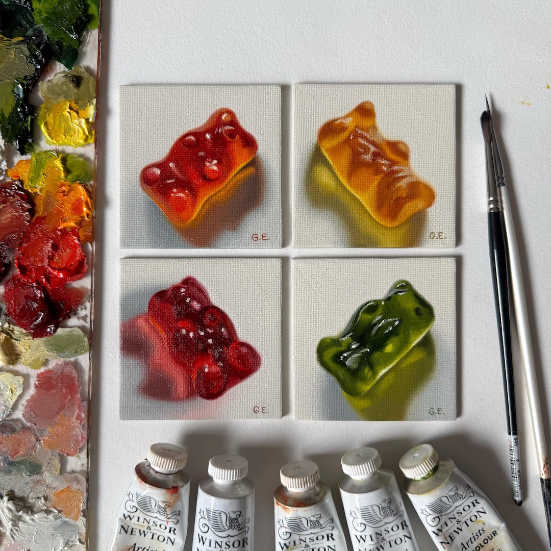 Miniature Gummy Bears Oil Paintings - Food Realistic Art - Magnetic ...