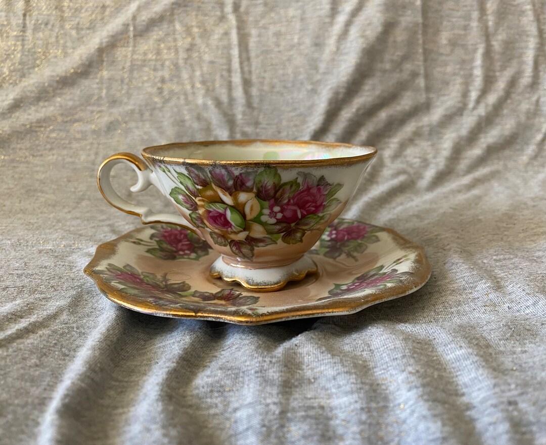Vintage Norcrest Golden Floral Tea Cup and Saucer Set, Circa 1970's - Etsy