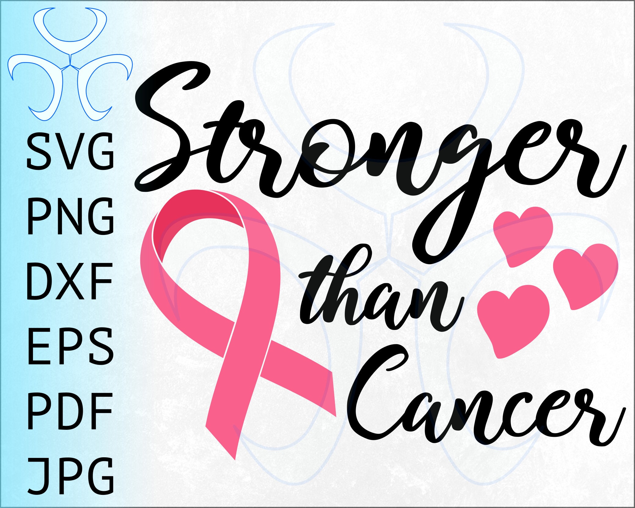 Stronger Than Cancer Svg With Awareness Ribbon and Hearts, Instant ...