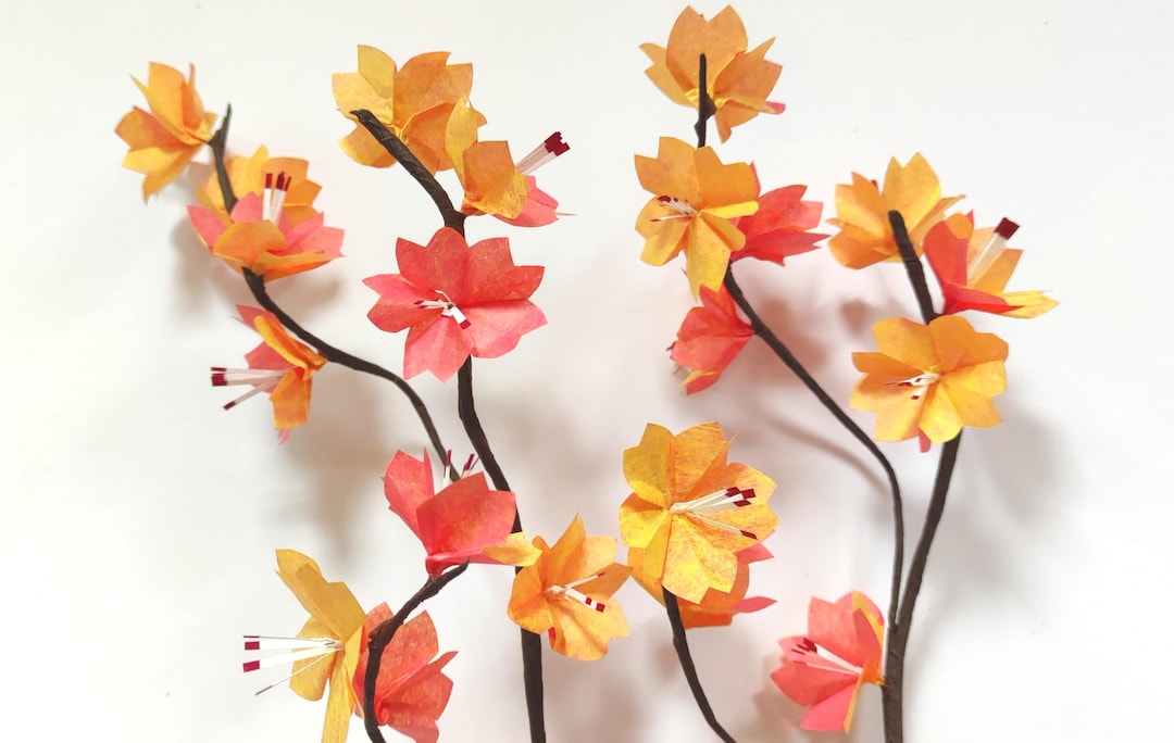 Origami Cherry Branches Two-tone Pink and Yellow Sakura Flowers for ...