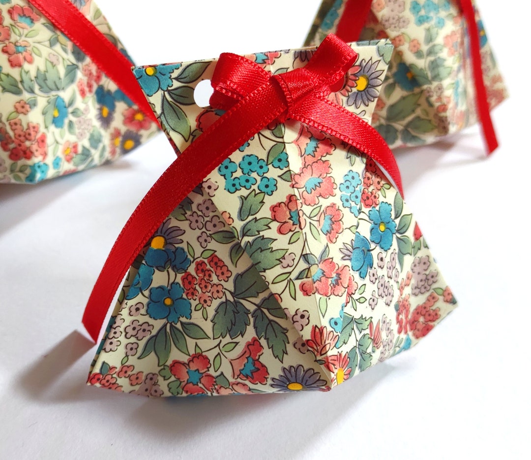 Set of Red and Blue Liberty Print Origami Favor Boxes on a Cream ...