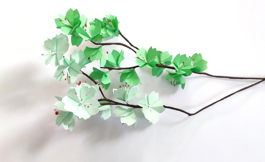 Japanese Cherry Tree Branches in Origami Water Green Sakura Flowers for ...