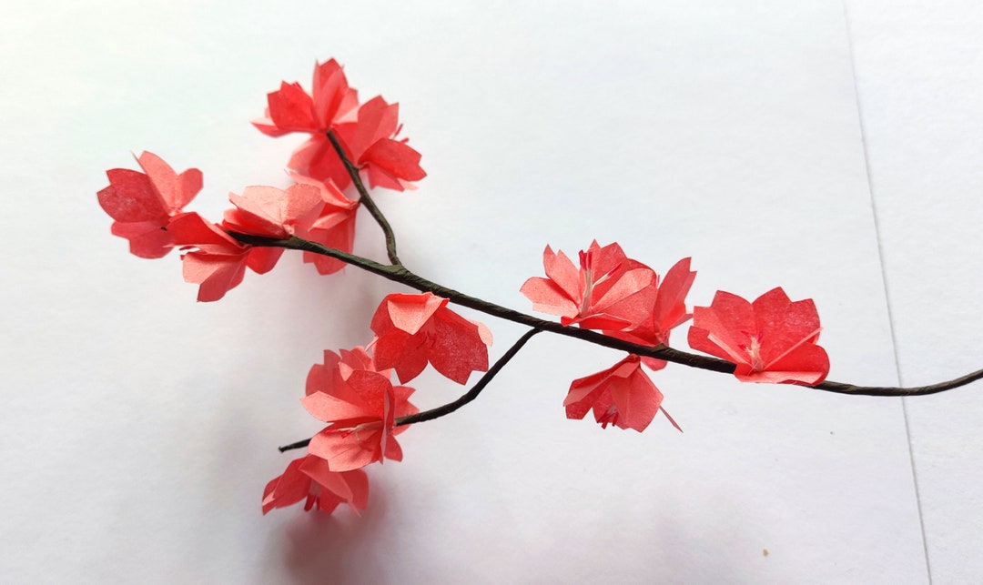 Japanese Cherry Tree Branches in Origami Salmon Pink Sakura Flowers for ...
