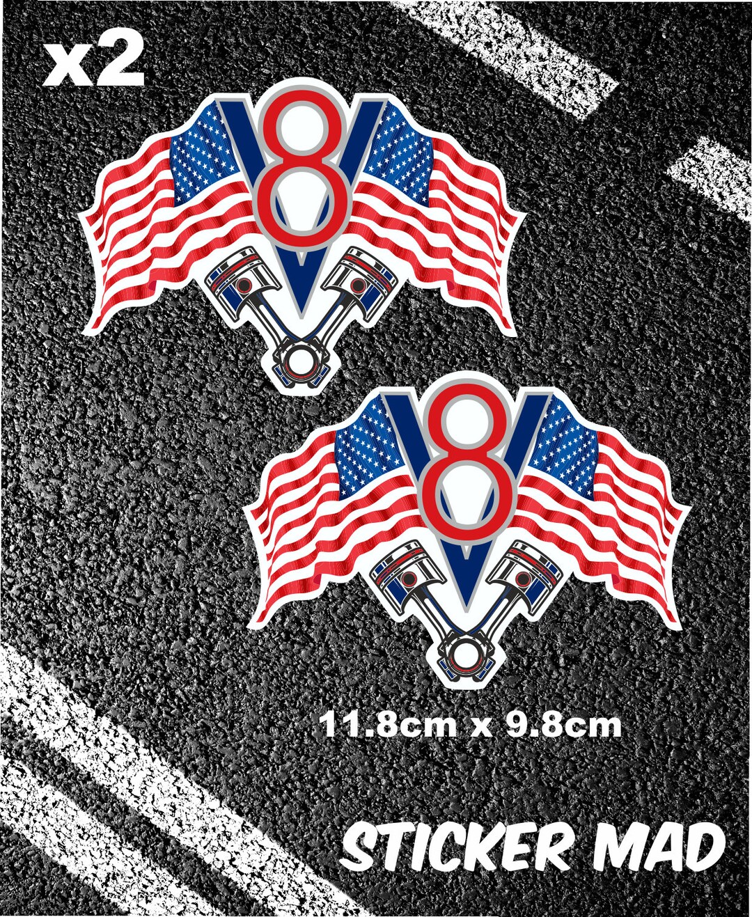 V8 Stickers X2 American Flags Stickers V8 Highway Muscle Car USA - Etsy