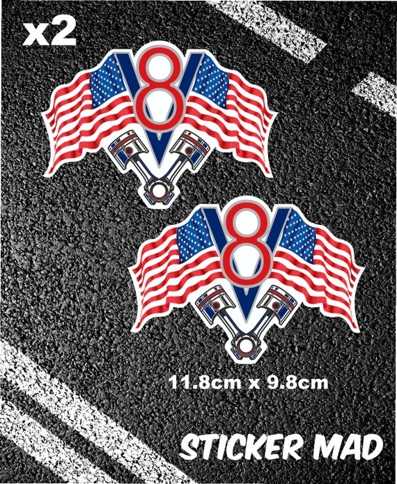 V8 Stickers X2 American Flags Stickers V8 Highway Muscle Car | Etsy