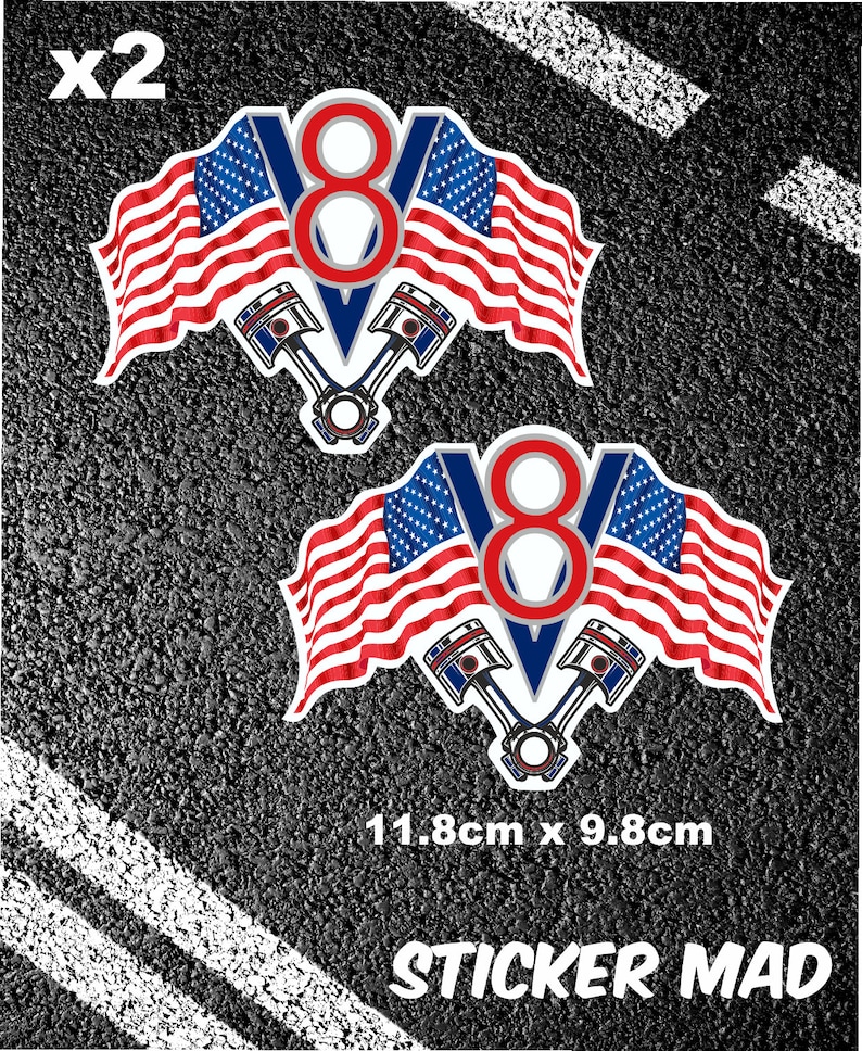 V8 Stickers X2 American Flags Stickers V8 Highway Muscle Car USA - Etsy