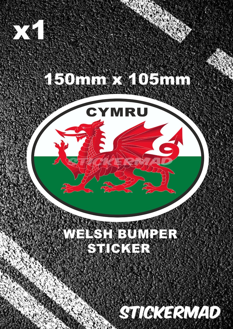 Welsh Dragon Wales Oval Flag Car Bumper ID Sticker Wales / Caravan ...