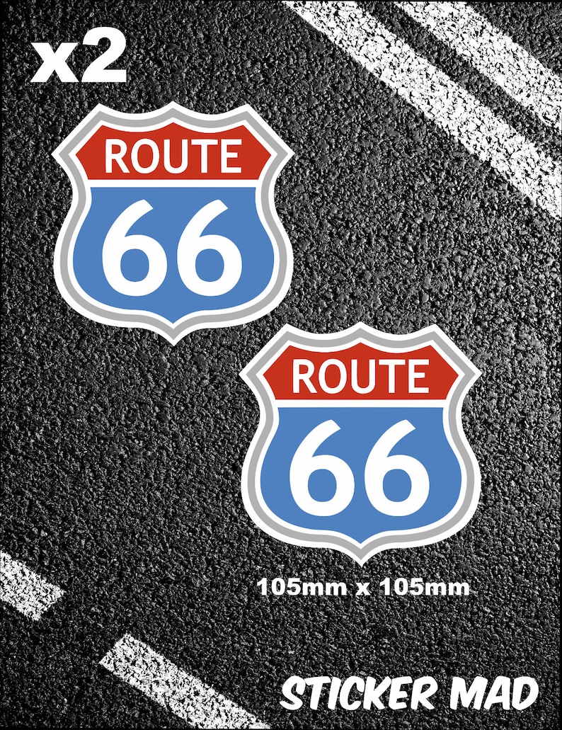 ROUTE 66 Stickers V8 American Highway Muscle Car Road American Dream ...
