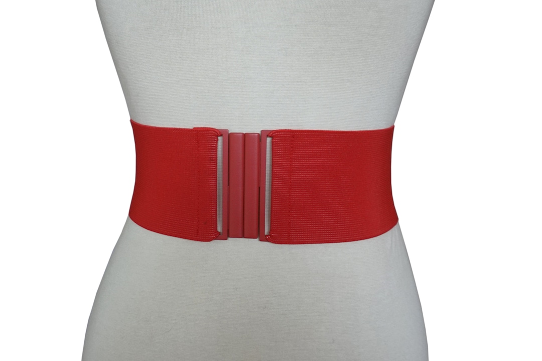 Red Wide Stretch Elastic Belt White Buckle Clasp - Etsy