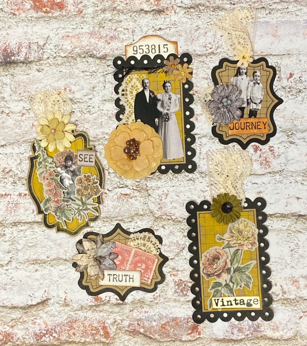 Embellished Tag Set Ephemera Set Cluster Tag Embellishments - Etsy
