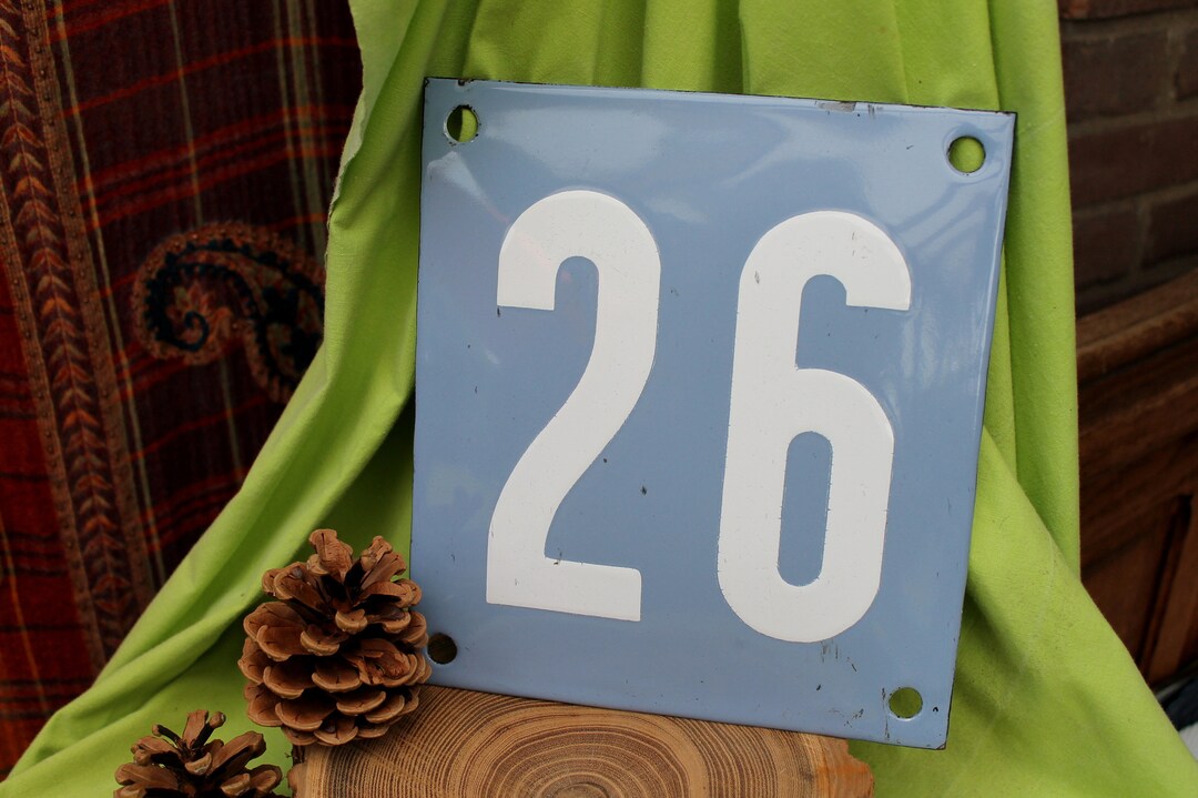 Enamel House Number, Sky Blue Sign With White Number, Enamel Sign ...