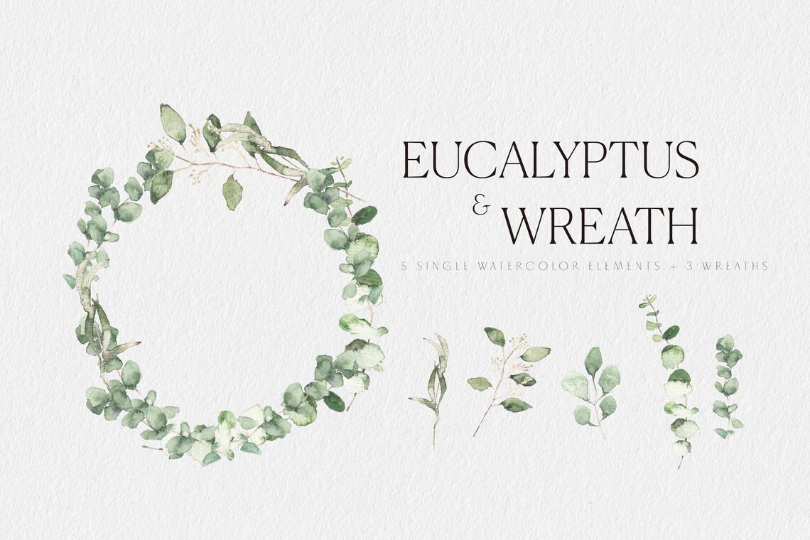 Watercolor Eucalyptus Wreath Clipart Foliage Greenery - Etsy